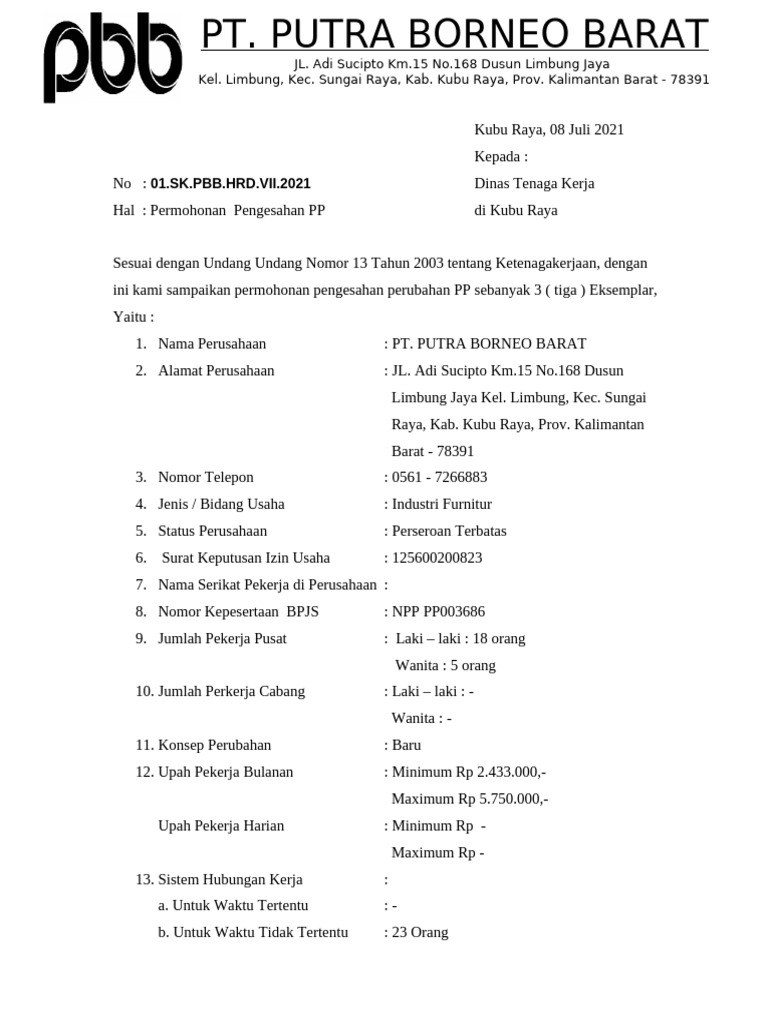 Pengajuan PP Ke Disnaker 2021 | PDF