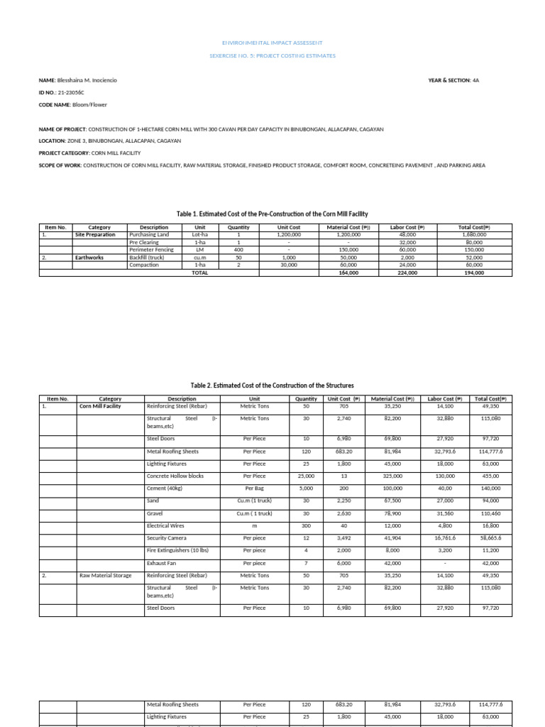 ES13 - Exercise 5 - Prelims - Inociencio | PDF | Concrete | Building Technology