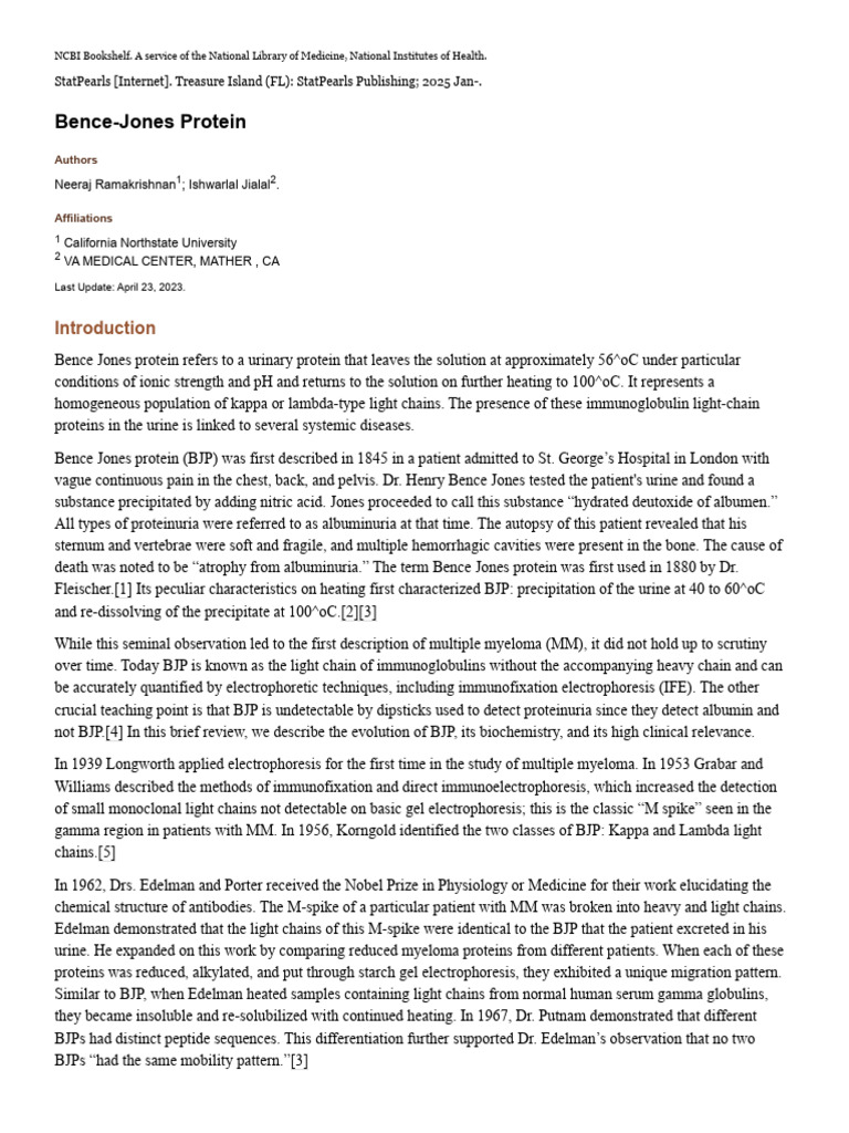 B. Bence-Jones Protein - StatPearls - NCBI Bookshelf | PDF | Multiple ...