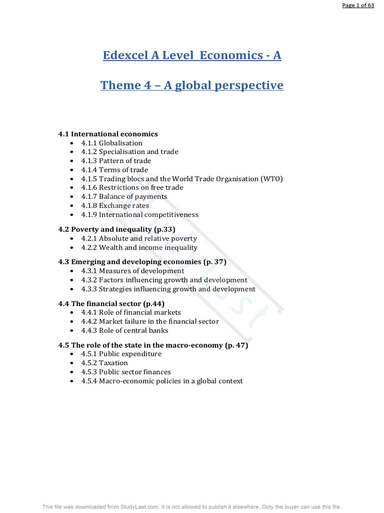 Edexcel a Levels Economics a Theme 4 a Global Perspective Notes | PDF ...