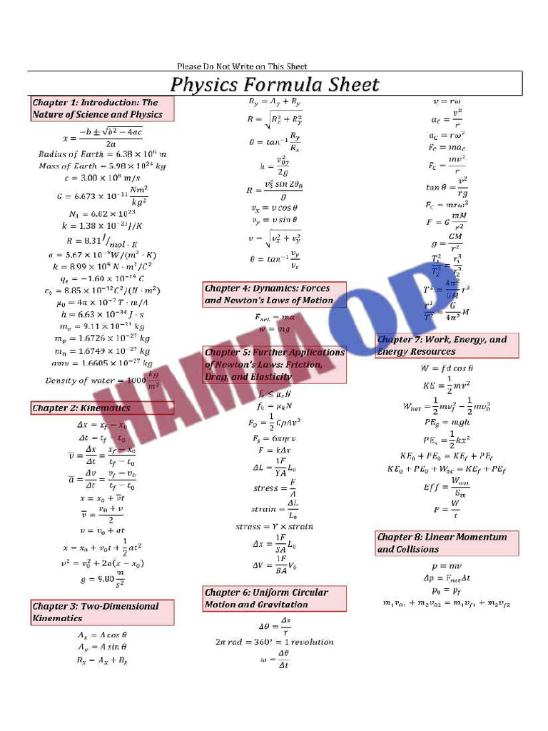 XI & XII PHYSICS FIRMULA SHEET 2025 - HAMZA OP | PDF