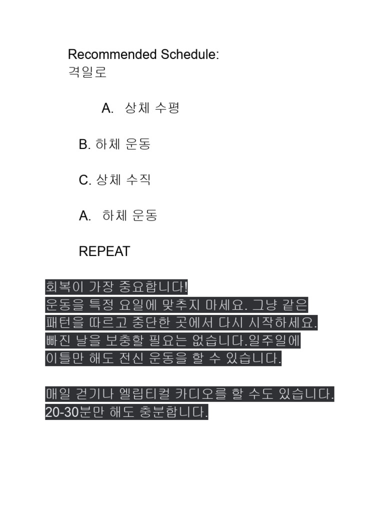 Korean Workout Plan Basic | PDF