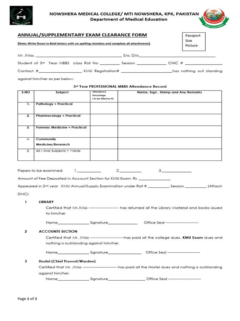 3RD Year Examination Clearance Form 2024 NMC | PDF | Medical School | Medicine