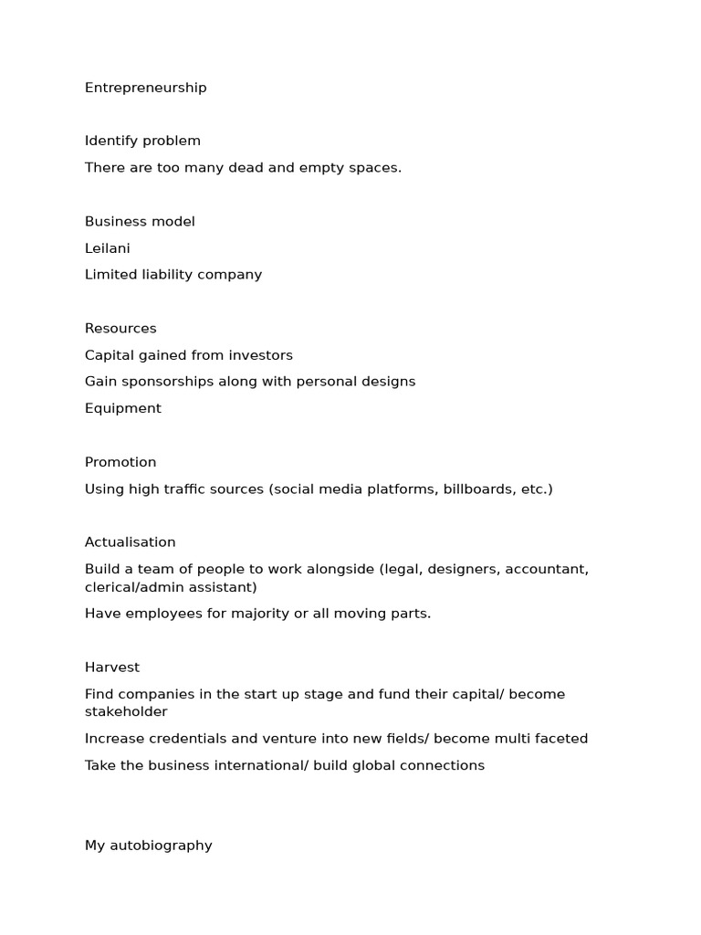 Entrepreneurship Portfolio | PDF