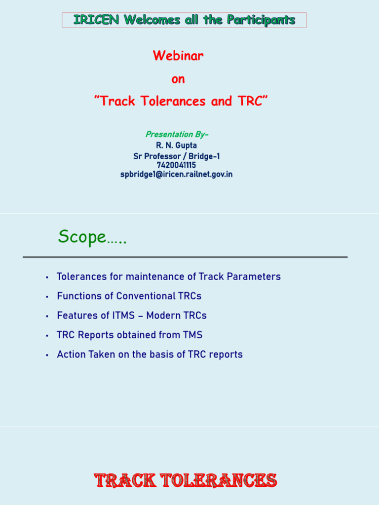 Webinar - Track Tolerance and TRC | PDF | Engineering Tolerance | Standard Deviation