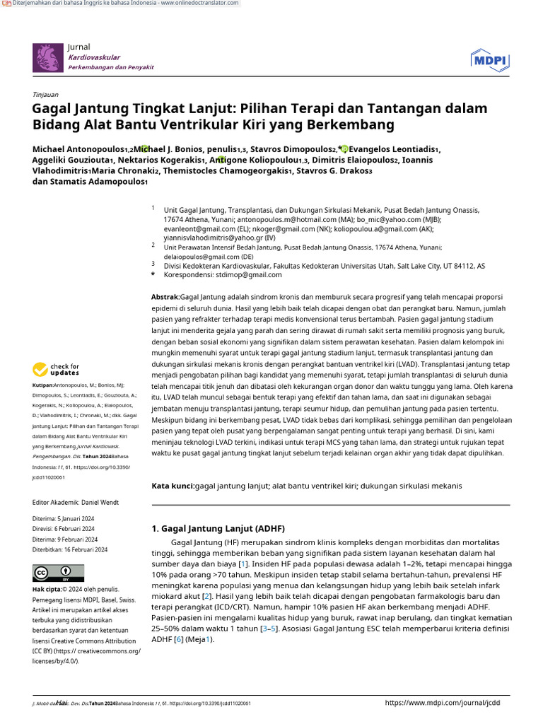 Terapi Gagal Jantung Lanjut: LVAD dan Tantangannya | PDF