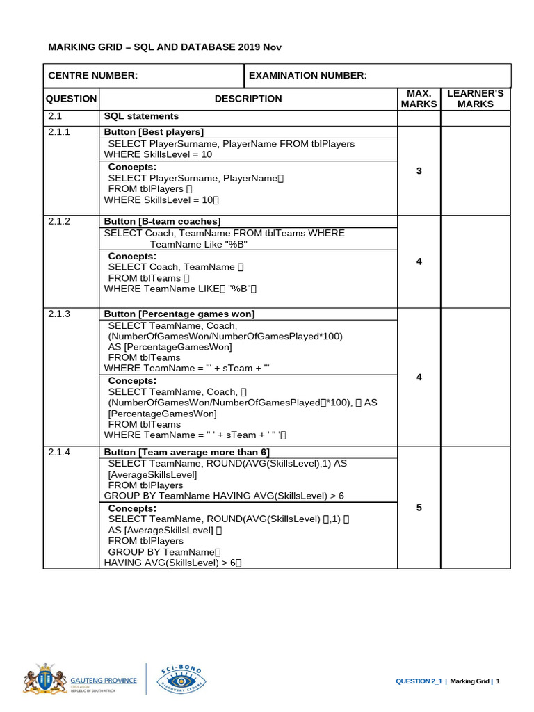 Previous Exam Paper 2019 Nov Marking Grid | PDF | Computer Science ...