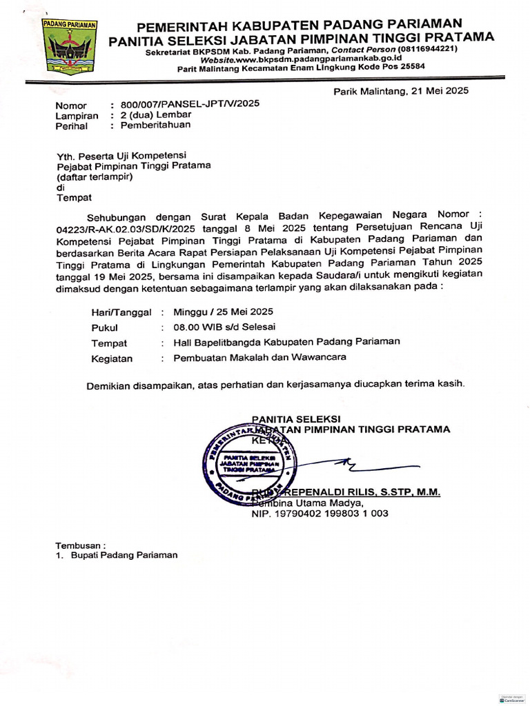 Surat Pemberitahuan Pelaksanaan Uji Komp | PDF