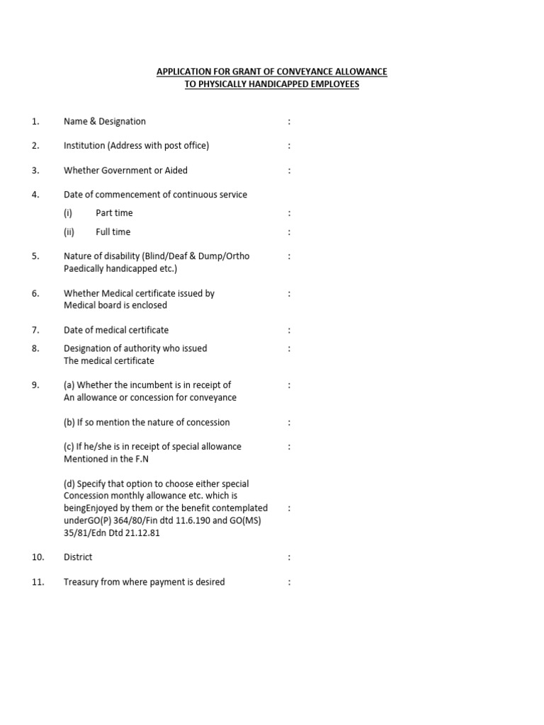 CA Application For Differently Abled Employees1 | PDF