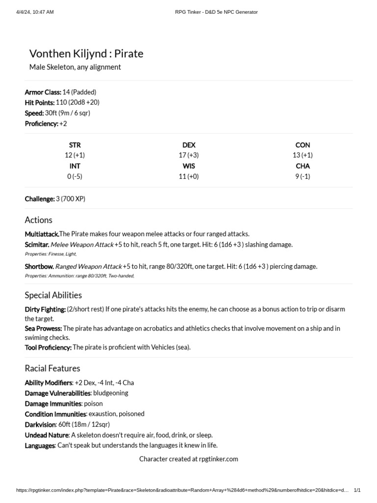 RPG Tinker - D&D 5e NPC Generator | PDF