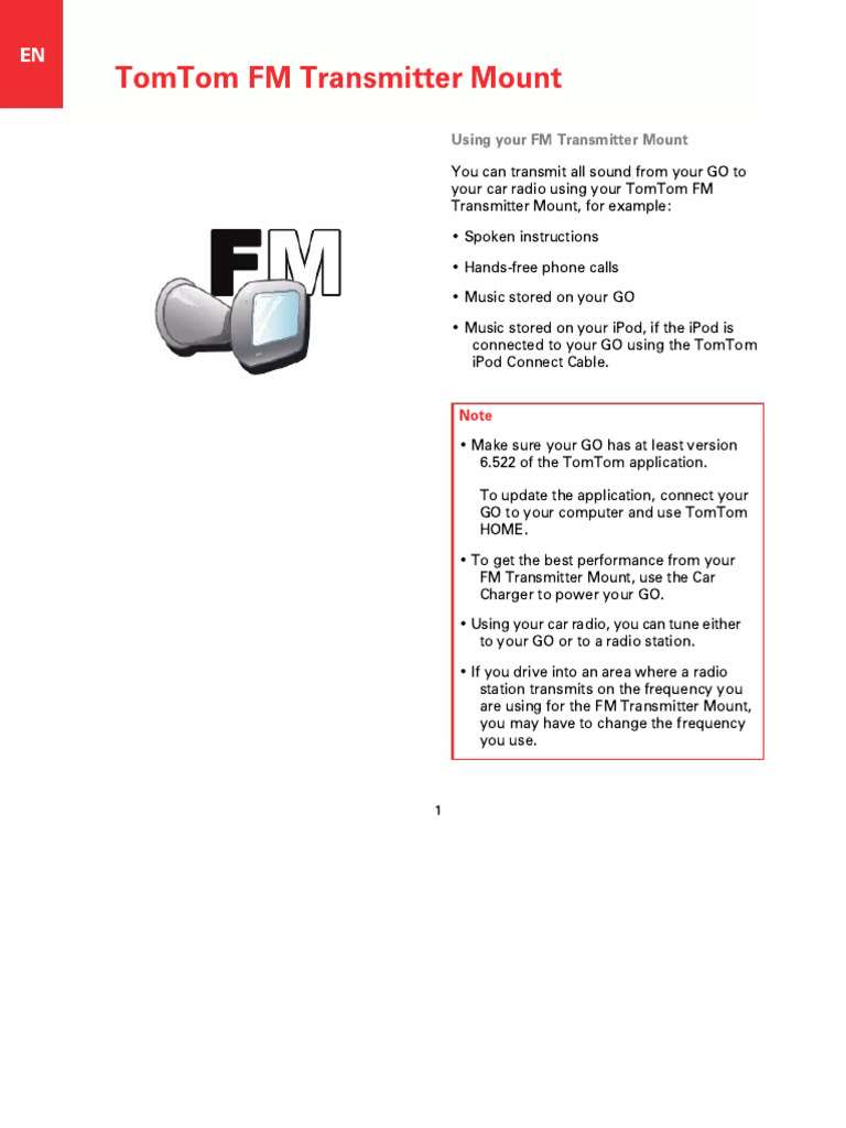 Manual de usuario TomTom FM Transmitter Mount (4 páginas) | PDF