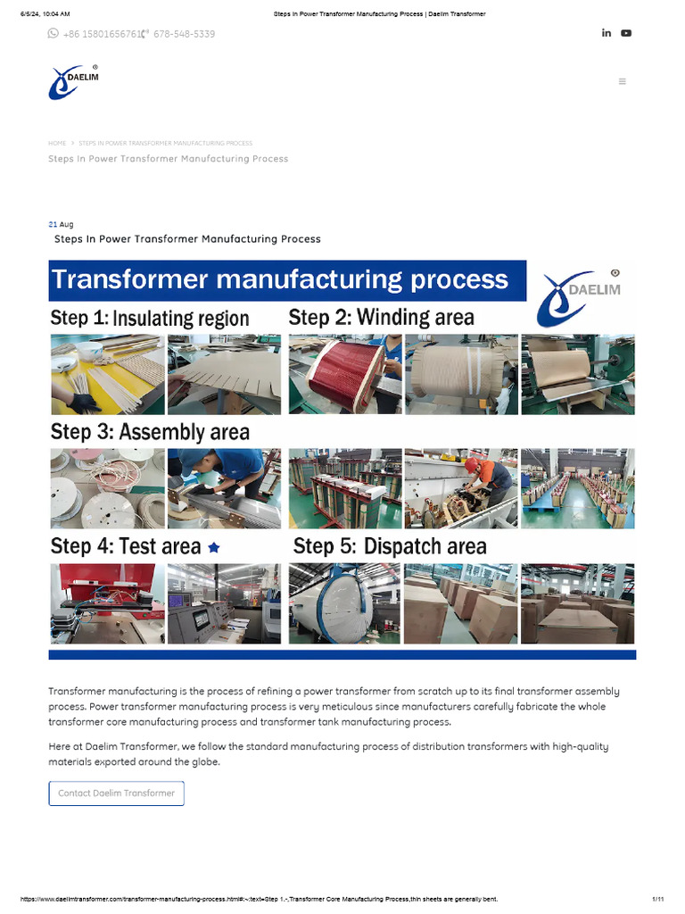 Steps in Power Transformer Manufacturing Process - Daelim Transformer ...
