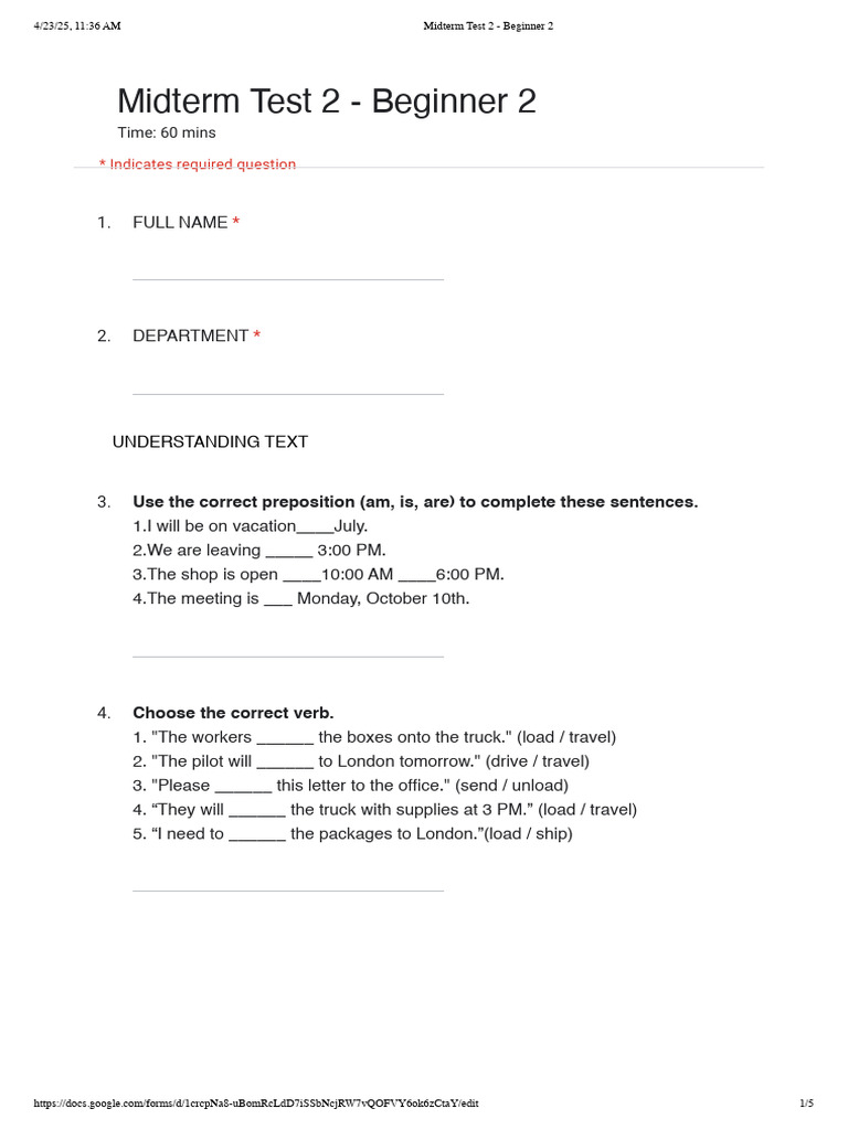 Midterm Test 2 - Beginner 2 | PDF | Linguistic Typology | Language ...