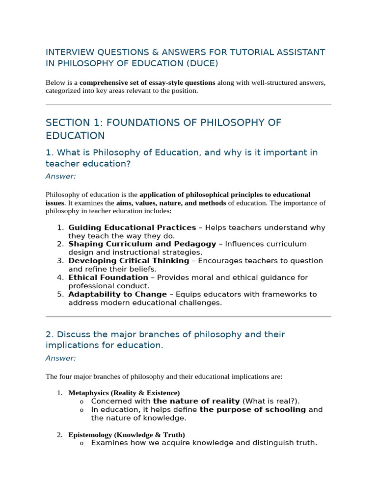 Section 1: Foundations of Philosophy of Education | PDF ...