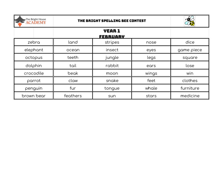 February - Spelling Bee List - Y1 | PDF