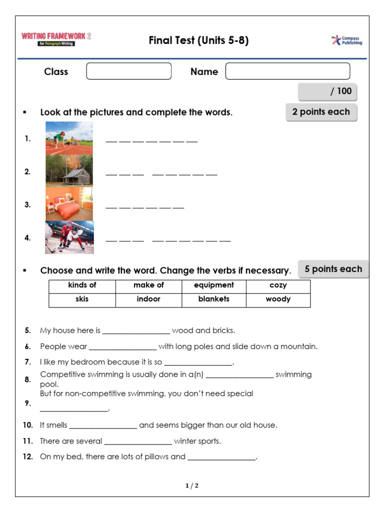 Writing Framework For Paragraph Writing 2 - Final Test | PDF