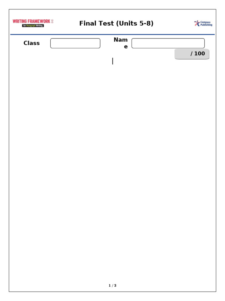 Writing Framework For Paragraph Writing 2 - Final Test | PDF
