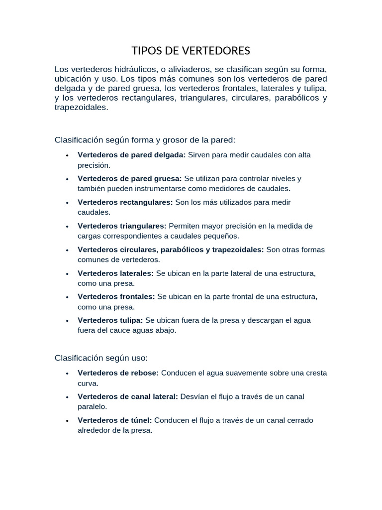 Tiposde Vertedores | PDF