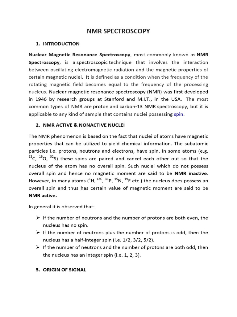 Nuclear Magnetic Resonance | PDF | Nuclear Magnetic Resonance | Atomic ...