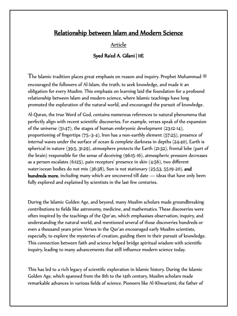 Article. Relationship Between Islam and Modern Science | PDF | Science ...