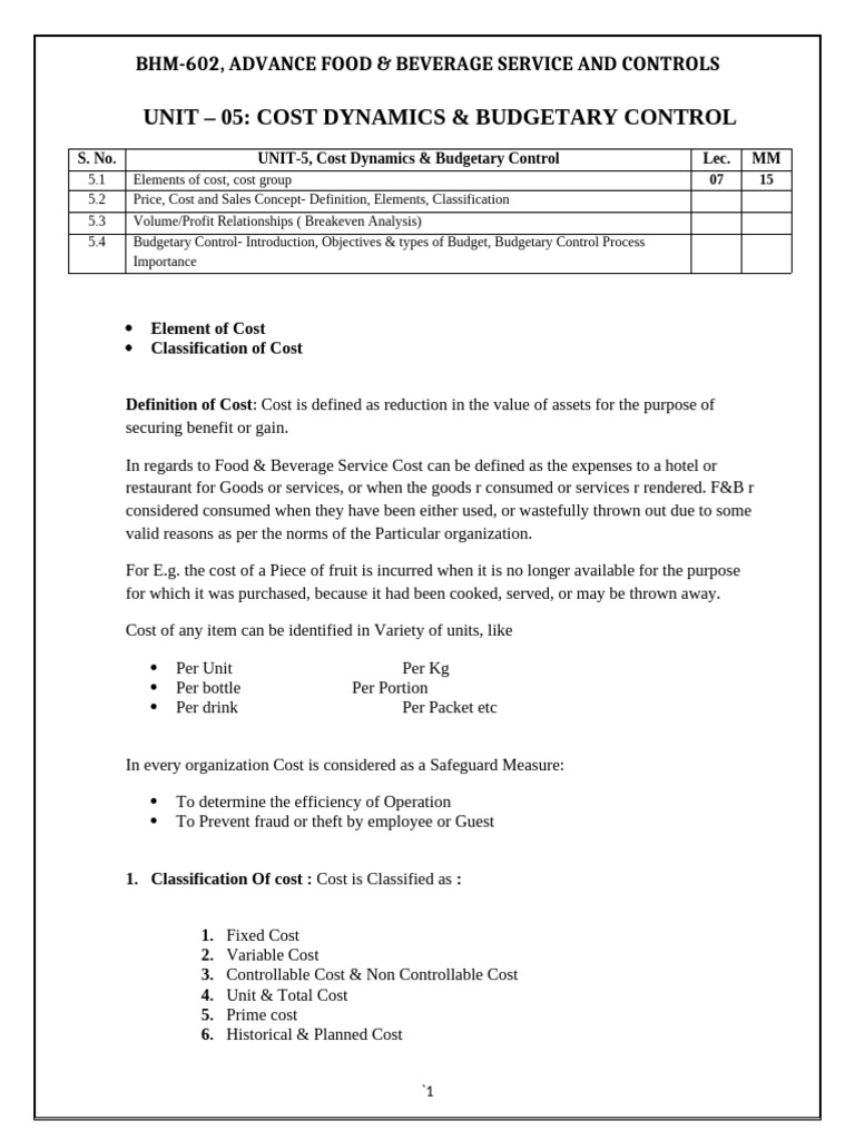 Unit-5 Cost Dynamics & Budgetary Control | PDF | Budget | Business ...