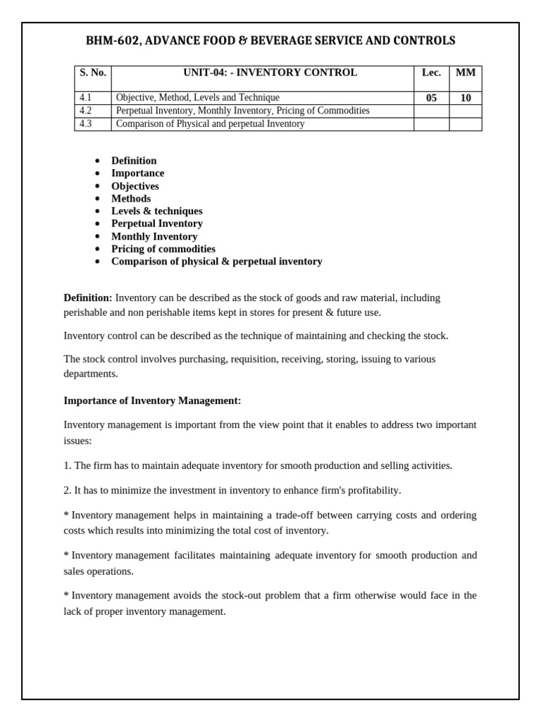 Unit-4 Inventory Control | PDF | Inventory | Business