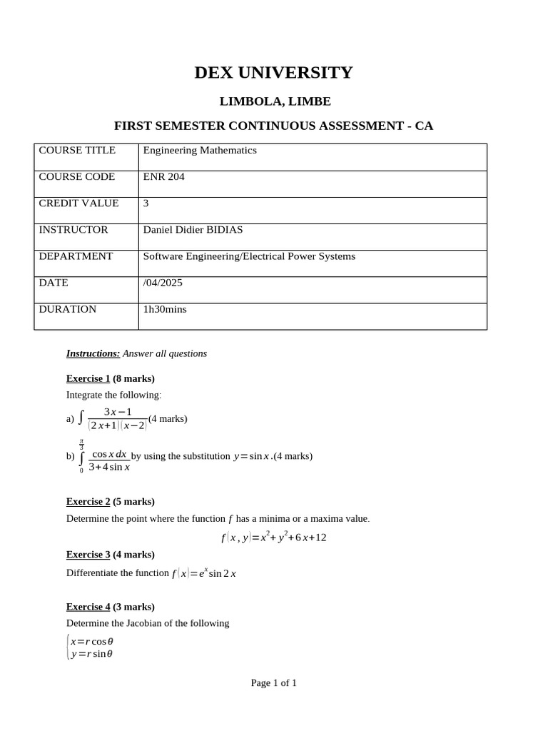 Engineering Mathematics 2 CA | PDF