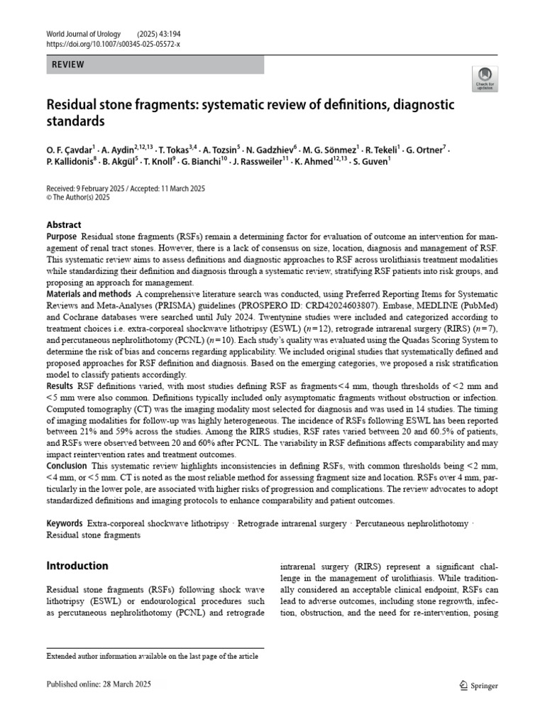 Residual Stone Fragments For SWL | PDF | Systematic Review | Diseases ...