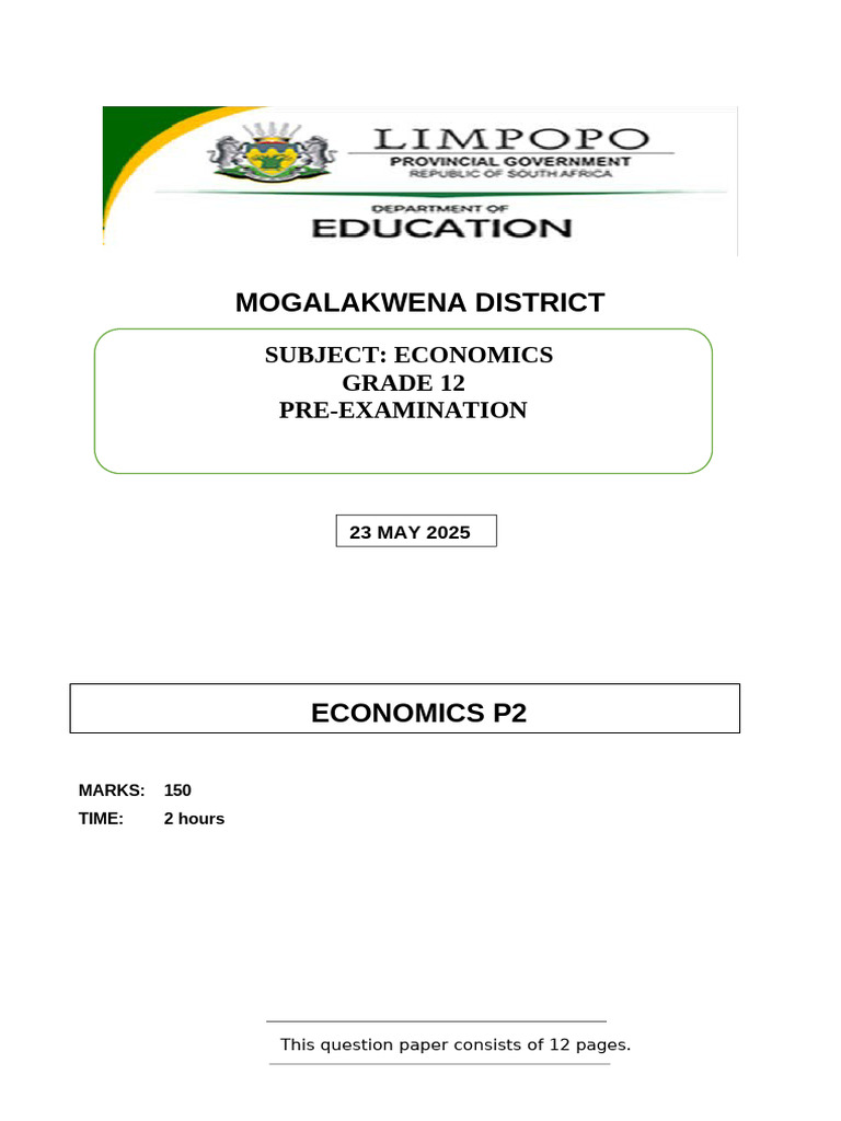 ECONOMICS P2 GR12 QP JUNE 2025 - English | PDF | Market (Economics) | Monopoly