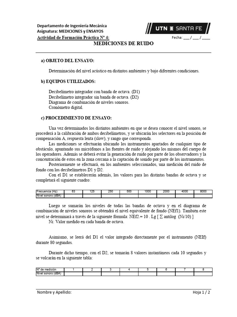 Guía AFP N°4 - Mediciones de Ruido | PDF | ruido | Sonido