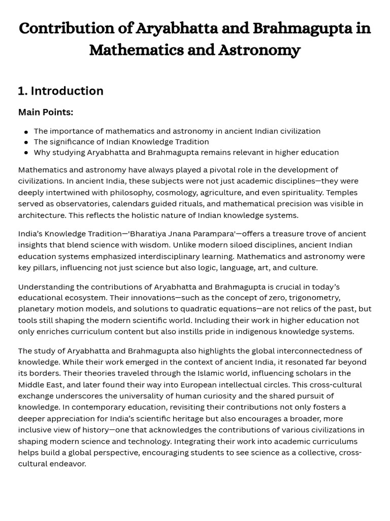 Contribution of Aryabhatta and Brahmagupta in Mathematics and Astronomy ...