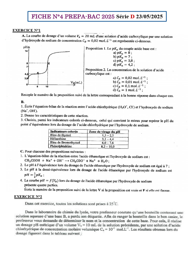 Fiche N°4 Prepa-Bac D 2025 | PDF