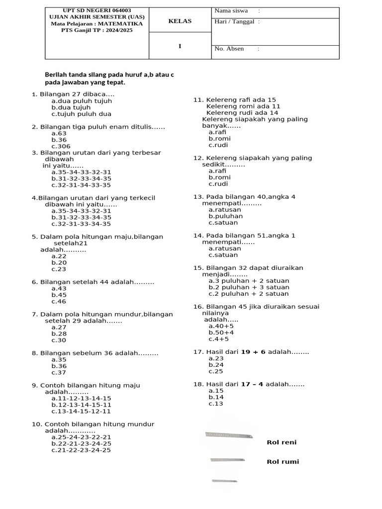 Matematika Uas 2024-2025 (2) | PDF