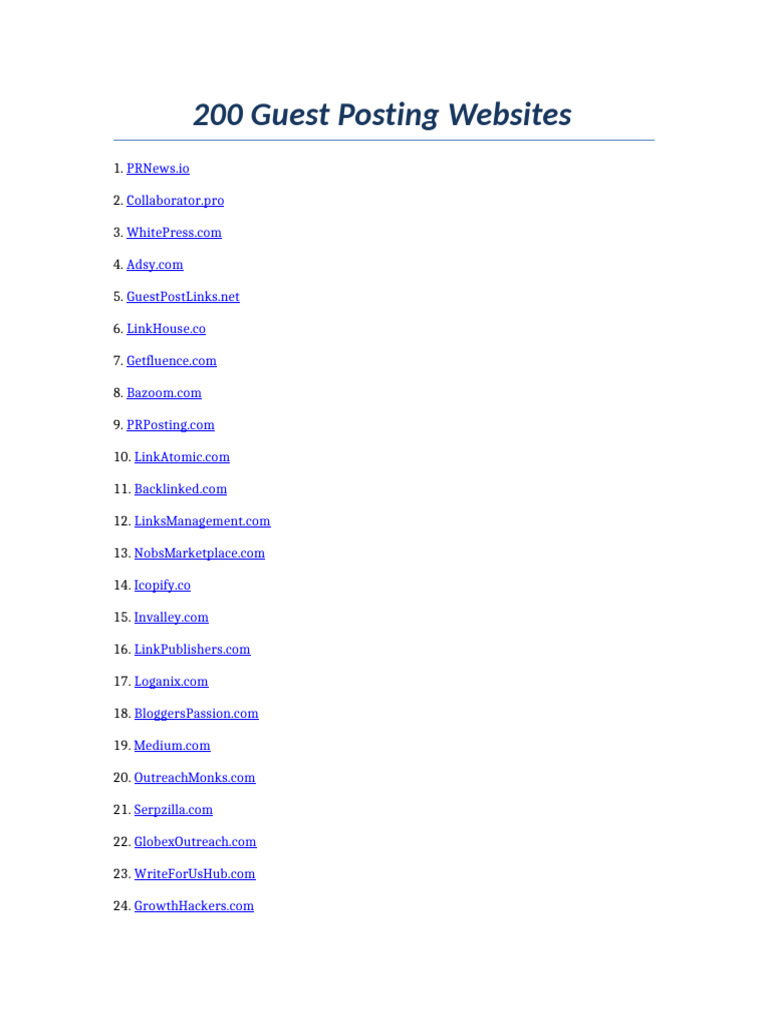 200 Free Guest Posting Websites List | PDF