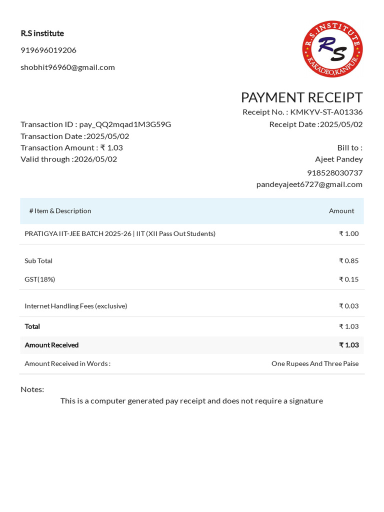 PRATIGYA IITJEE BATCH 202526 IIT XII Pass Out Students 1746185334659 | PDF