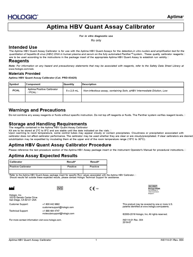 Aptima HBV Calibrator Assay Guide | PDF | Assay