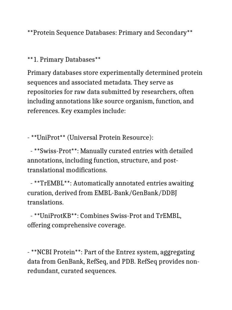 Protein Sequence Databases | PDF | Health Sciences | Systems Biology