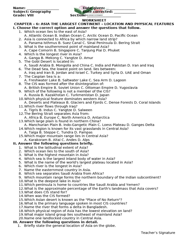 Chapter 6 Asia - Location and Physical Extent | PDF | Asia | Mountains