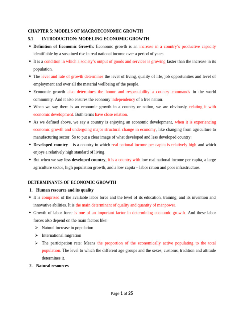 Lecture Note Chapter Five - Growth Model | PDF | Economic Growth | Production Function