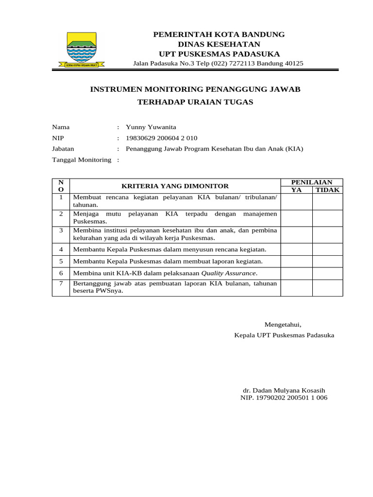 Instrumen Monitoring KIA | PDF
