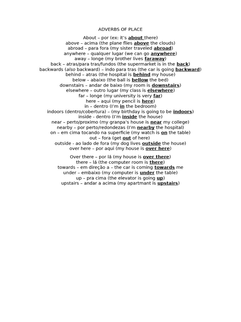 Adverbs of Place Explained | PDF