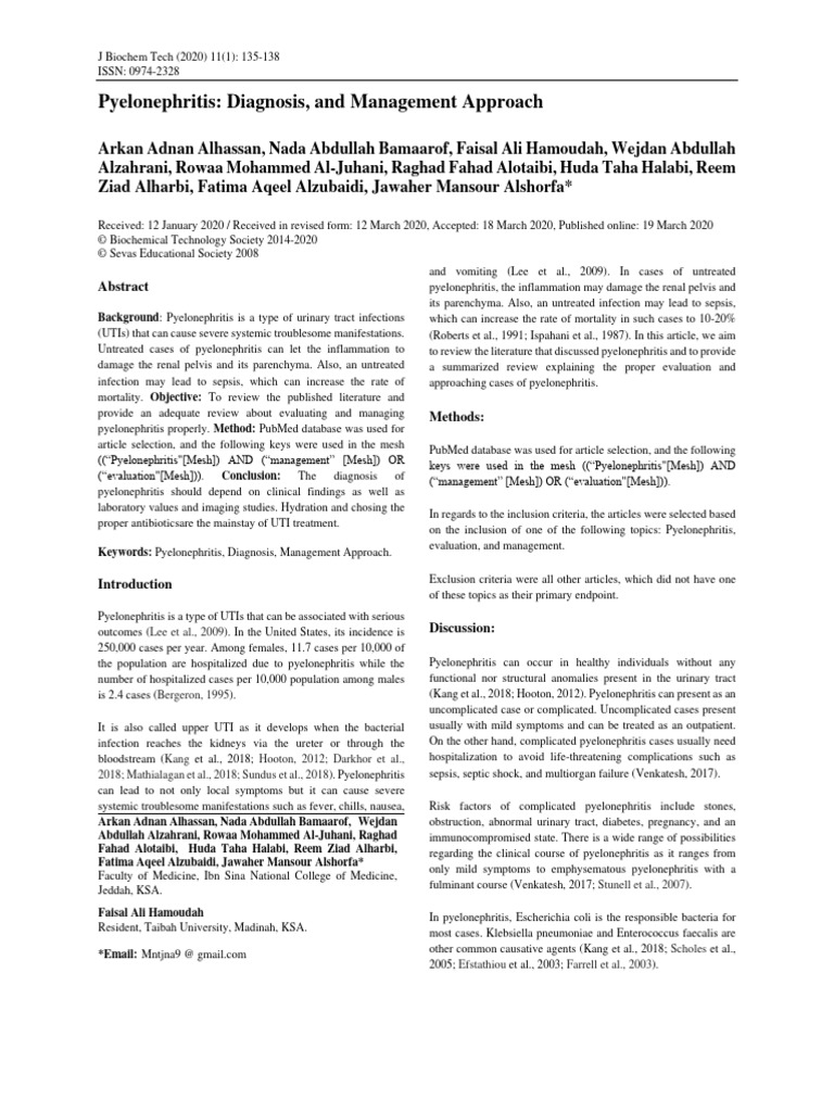 Pyelonephritis Diagnosis and Management Approach | PDF | Urinary Tract Infection | Dehydration