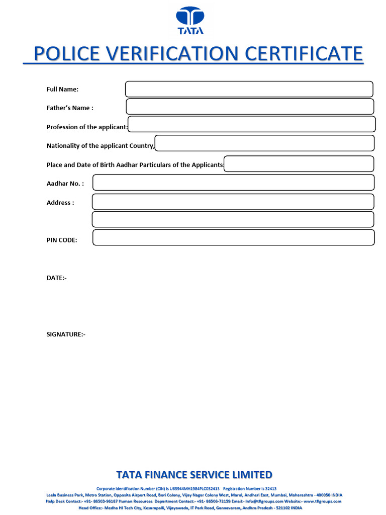 Police Verification Certificate Form | PDF