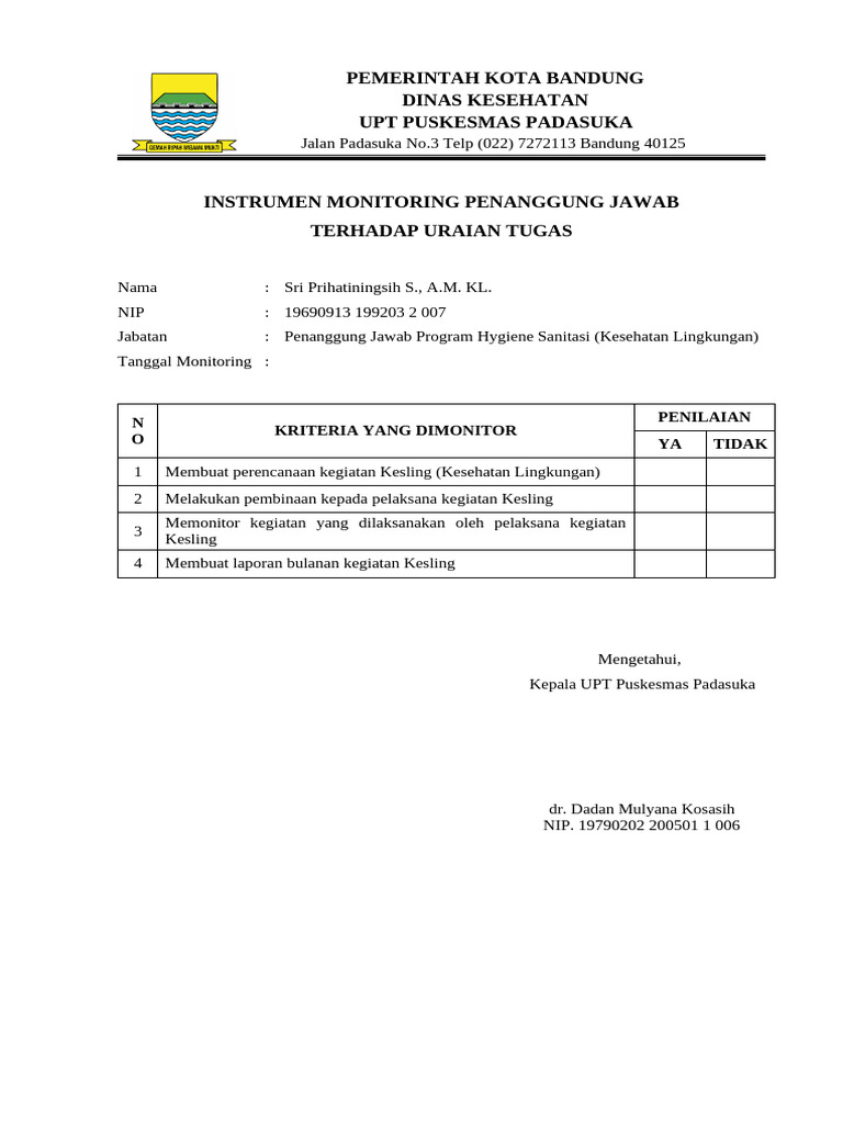Instrumen Monitoring Kesehatan Lingkungan | PDF