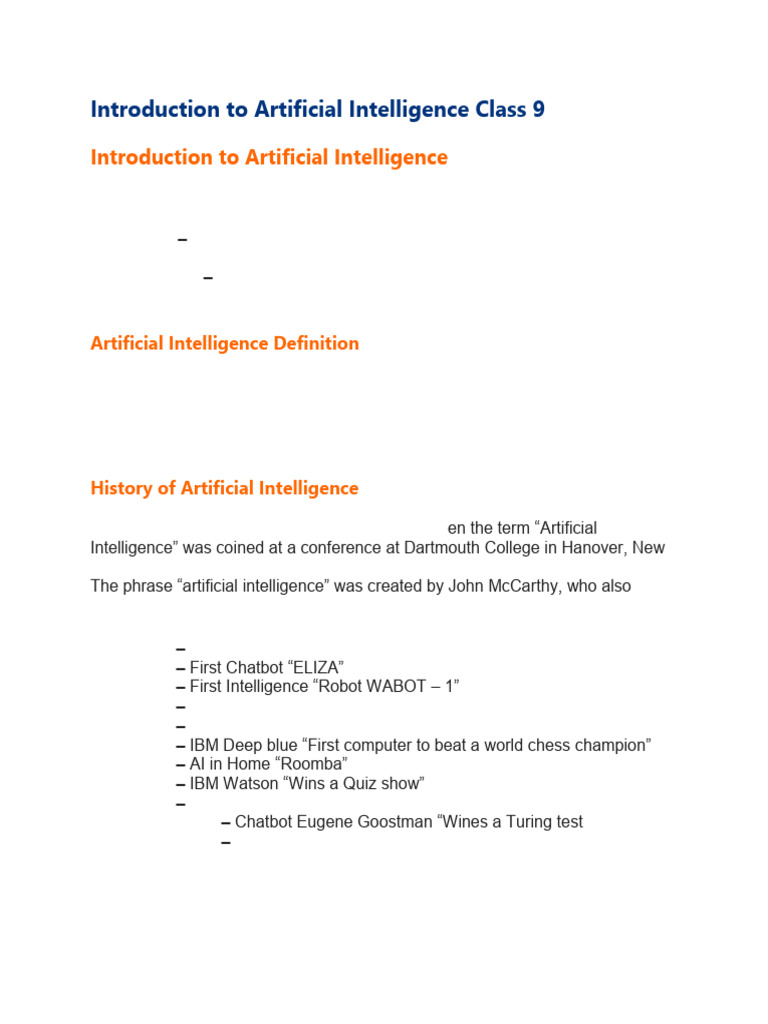 Introduction to Artificial Intelligence Class 9 Notes Unit1[2] | PDF ...