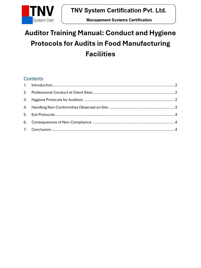 Training Manual - Conduct and Hygiene Protocols | PDF | Audit | Hygiene