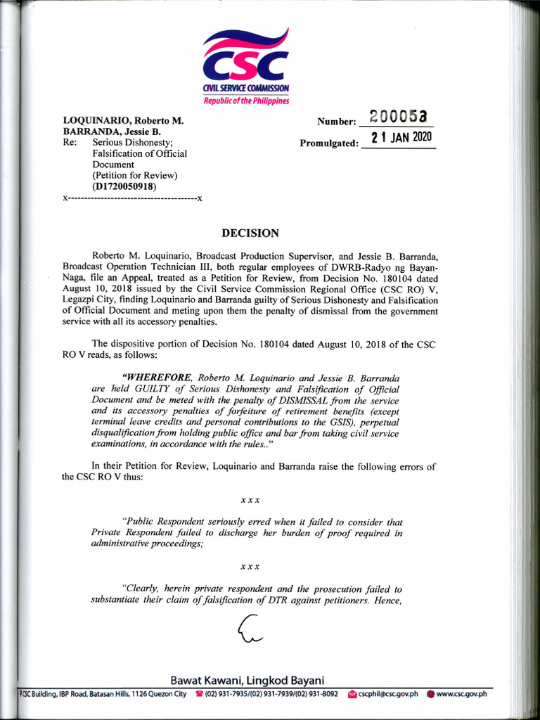 CSC-Decision-No.-200053 - LOQUINARIO | PDF