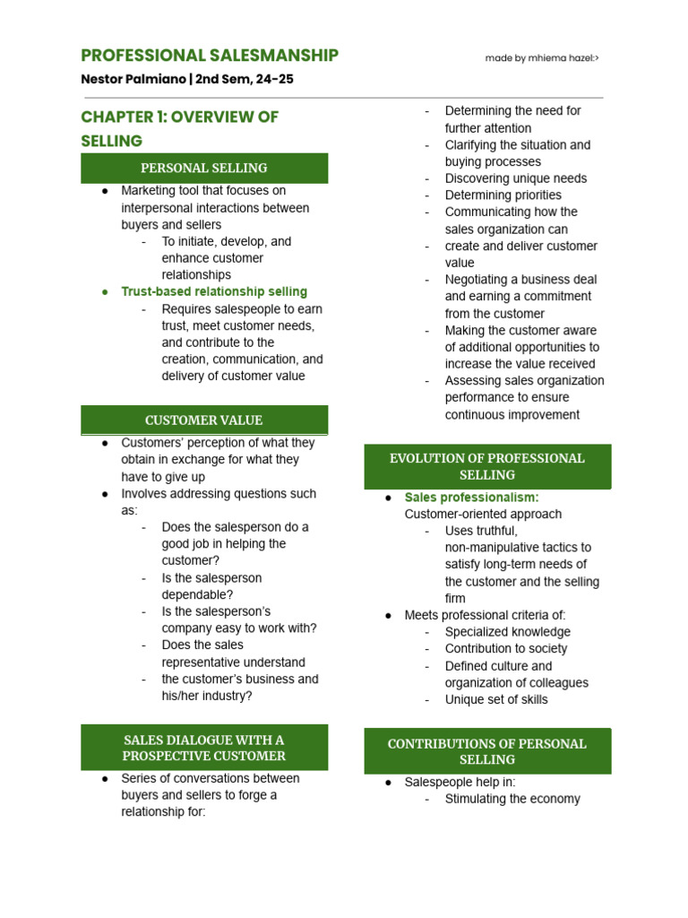 MKTG PS Chaps 14 Reviewer | PDF | Sales | Nonverbal Communication