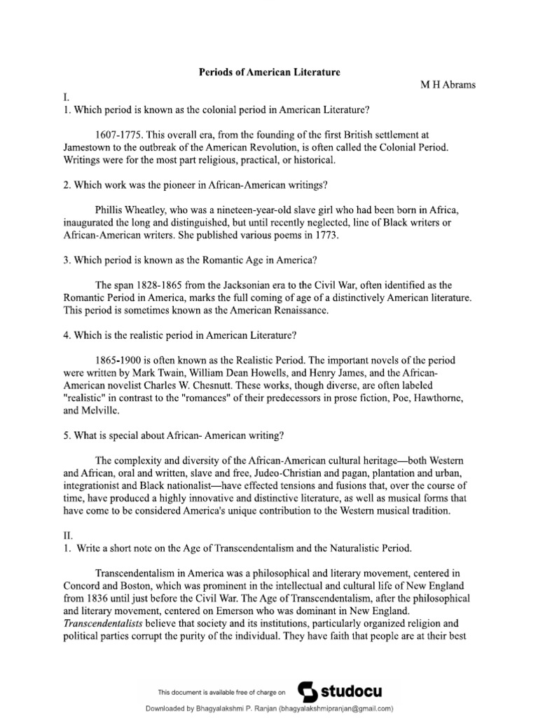 Periods of American Literature | PDF