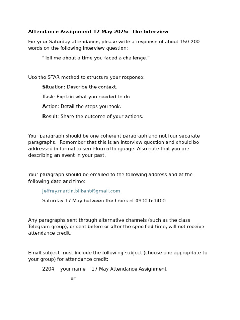 Attendance Assignment The Interview 17 May 2025 | PDF